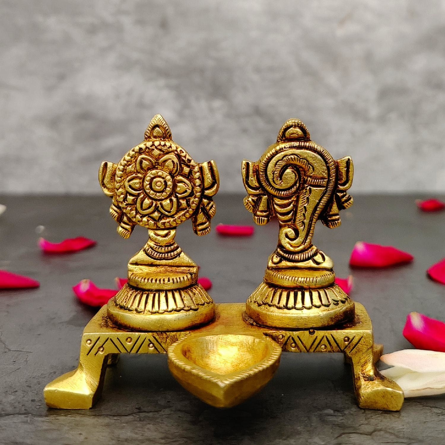 Brass Shankh Chakra Diya Set of Shanka Chakra Brass Diya - Etsy