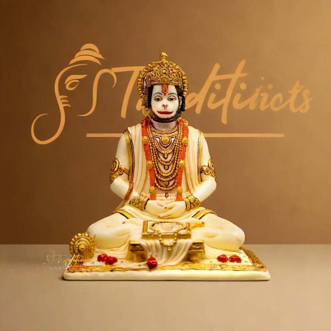 Lord Hanuman Sitting Religious Hindu Statue With Gada, Indian Bahubali ...