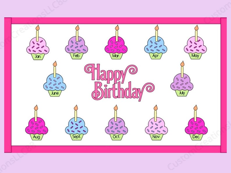 Happy Birthday Cupcake Bulletin Board Kit / Candle/ Back to School ...