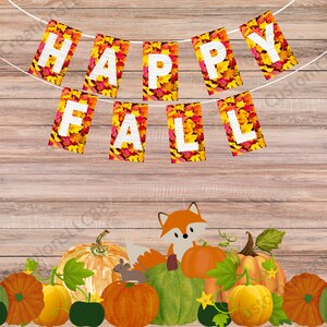 Happy Fall Printable Banner / Seasonal Autumn Leaves / Full Room Door ...