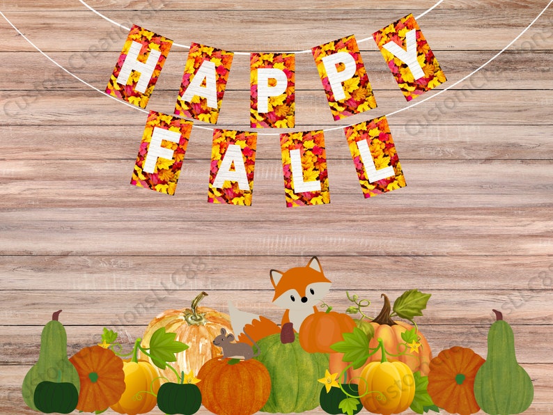 Happy Fall Printable Banner / Seasonal Autumn Leaves / Full Room Door ...