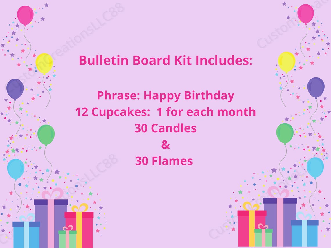 Happy Birthday Cupcake Bulletin Board Kit / Candle/ Back to School ...