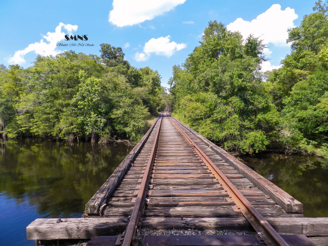 2 Train Tracks Over Water Digital Backgrounds Digital Prints Backdrops ...