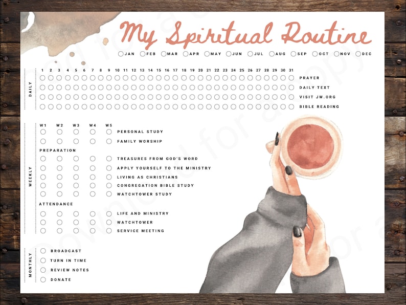 JW Spiritual Routine Activity Tracker | Coffee & Jehovah Designs ...