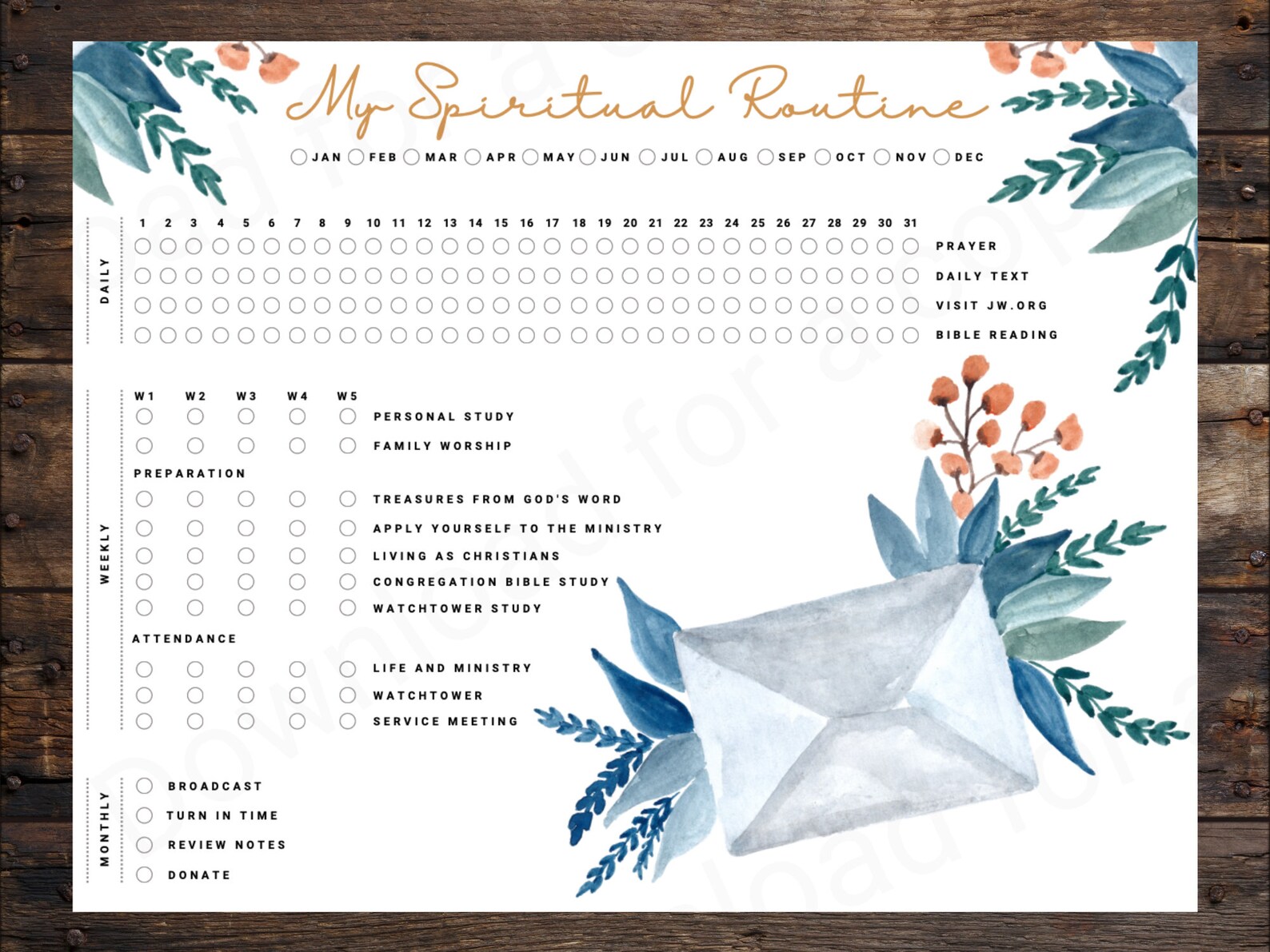 JW Spiritual Routine Activity Tracker | Writing & Other Designs ...
