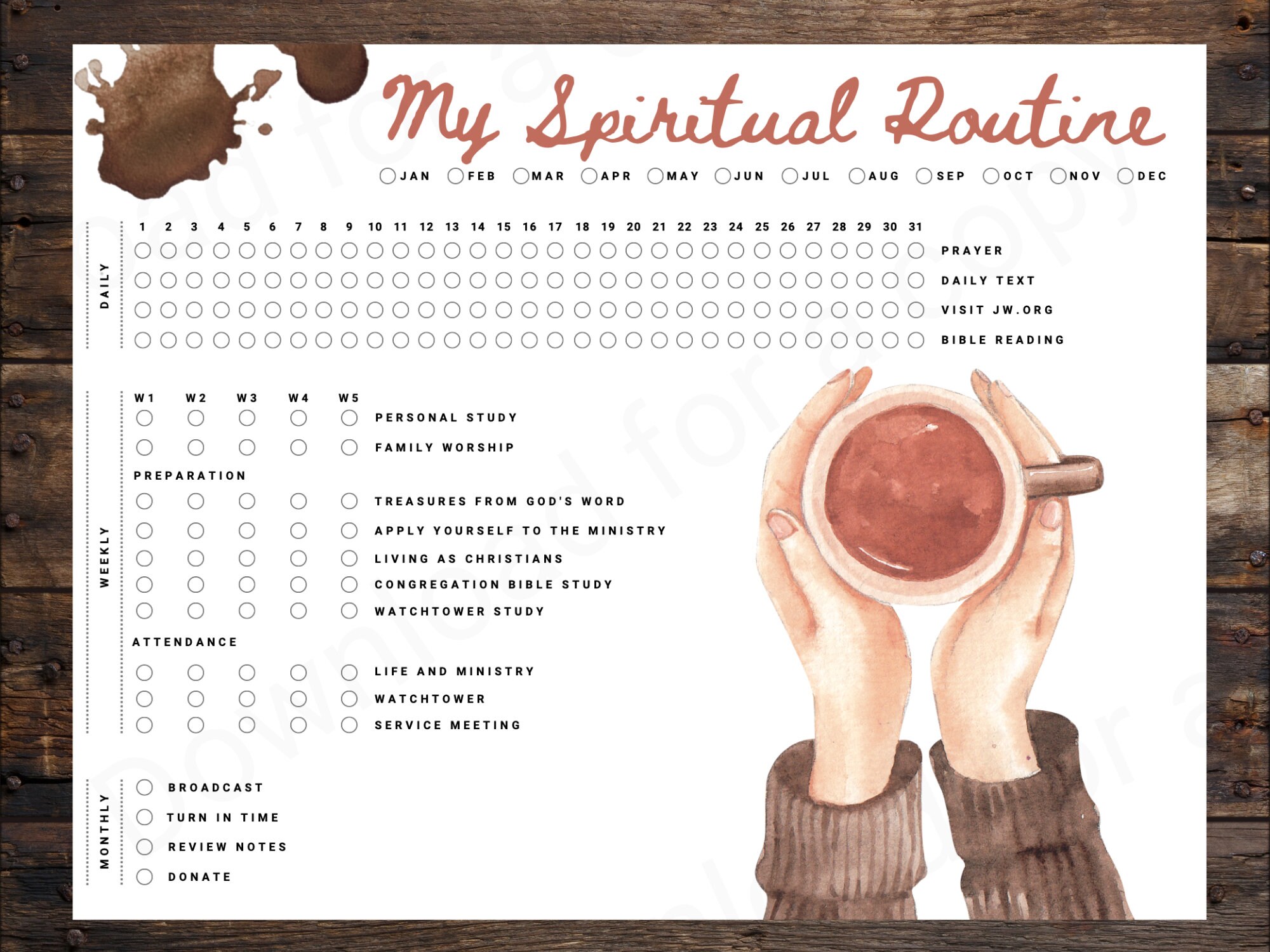 JW Spiritual Routine Activity Tracker | Coffee & Jehovah Designs ...