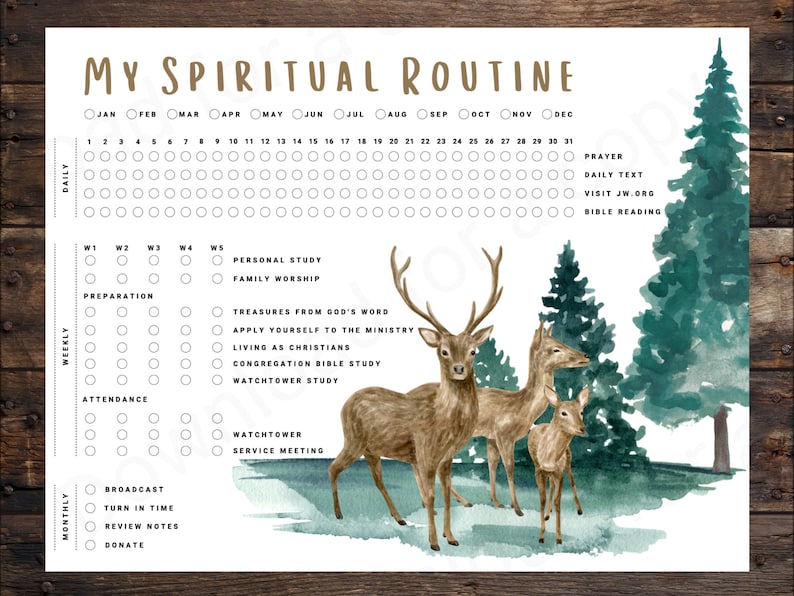 JW Spiritual Routine Activity Tracker | Forest Package Designs ...