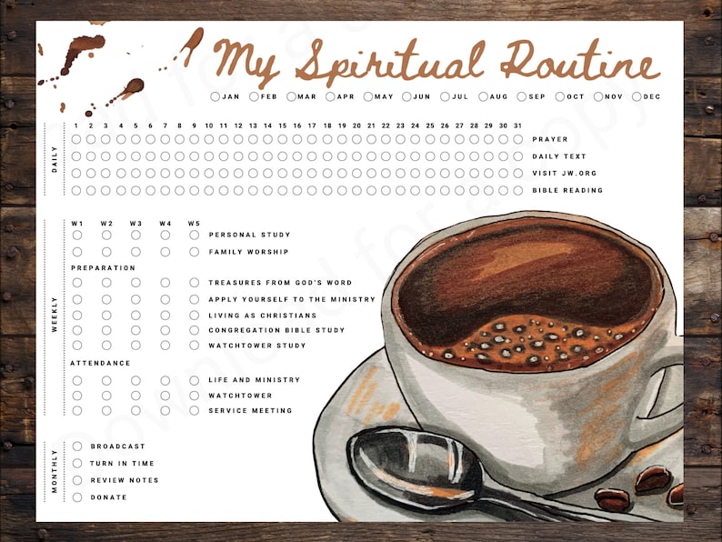 JW Spiritual Routine Activity Tracker | Coffee & Jehovah Designs ...