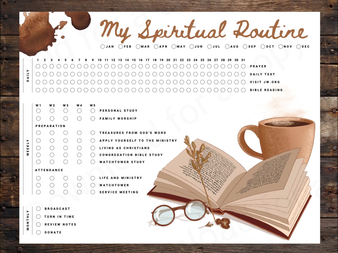 JW Spiritual Routine Activity Tracker Coffee & Jehovah - Etsy