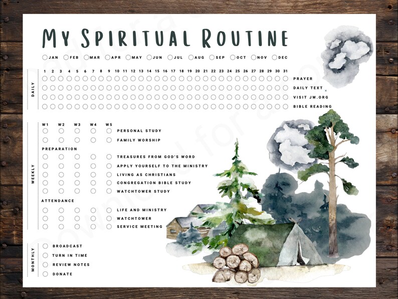 JW Spiritual Routine Activity Tracker | Forest Package Designs ...