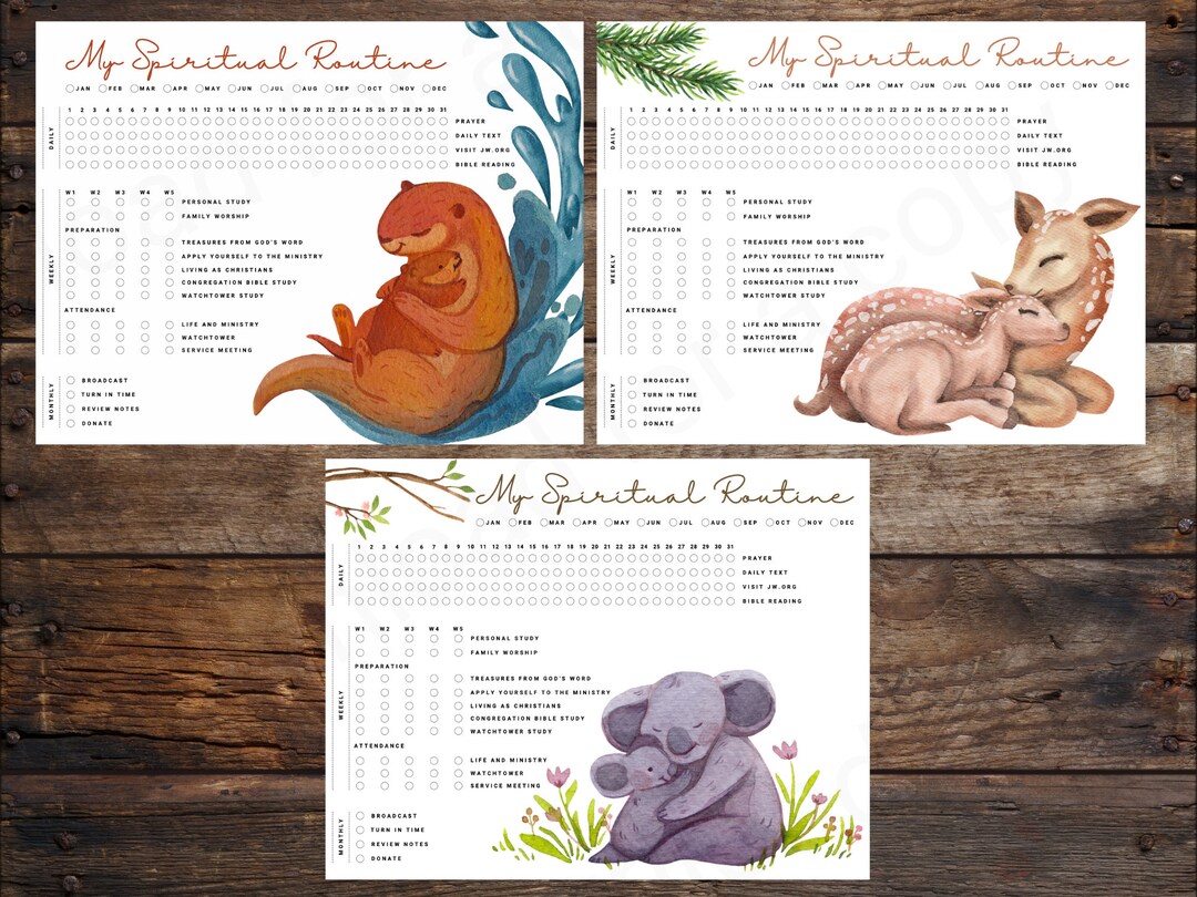JW Spiritual Routine Activity Tracker | Animal Family Package Designs ...