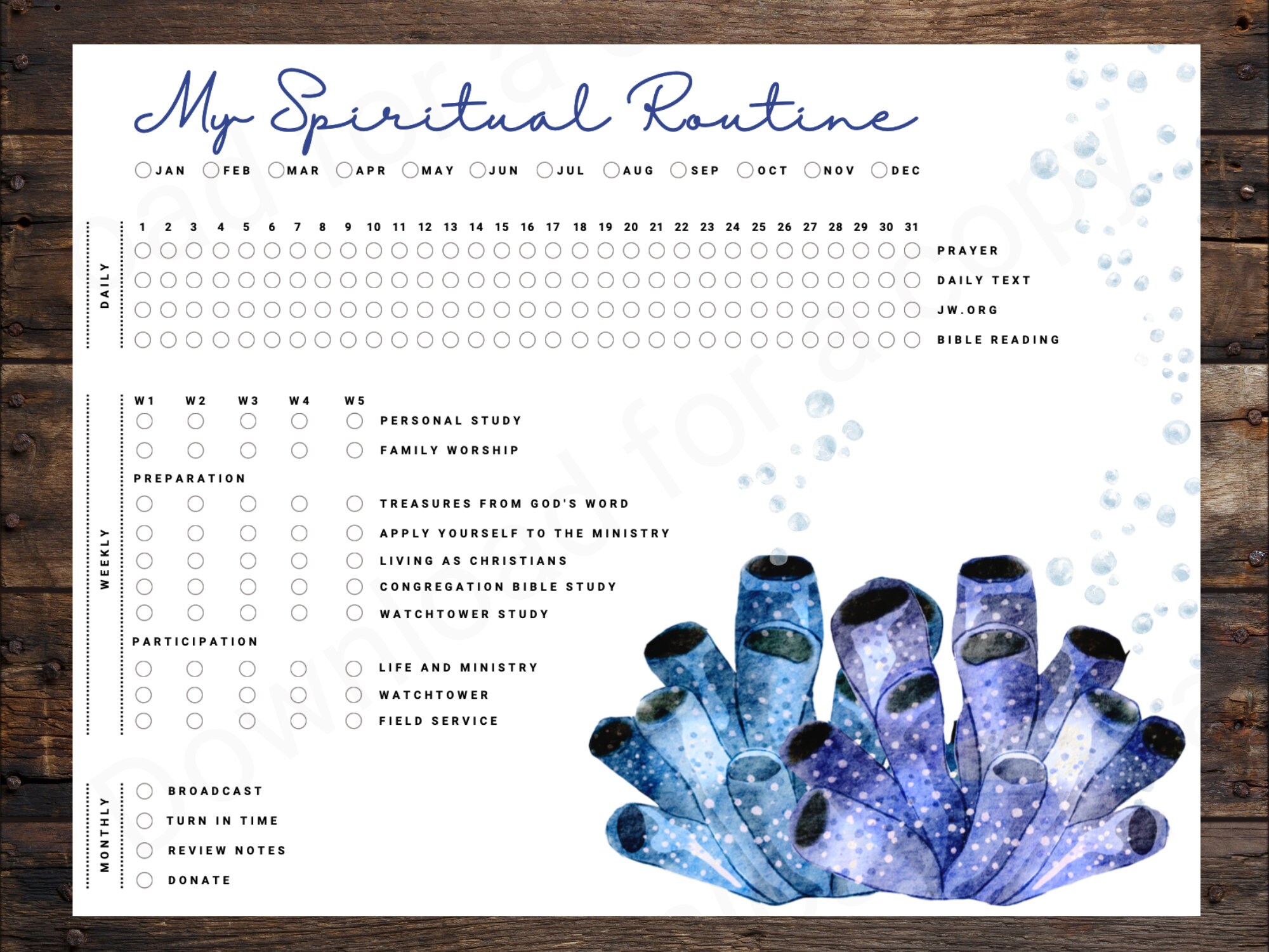 JW Spiritual Routine Activity Tracker Ocean Package Designs - Etsy