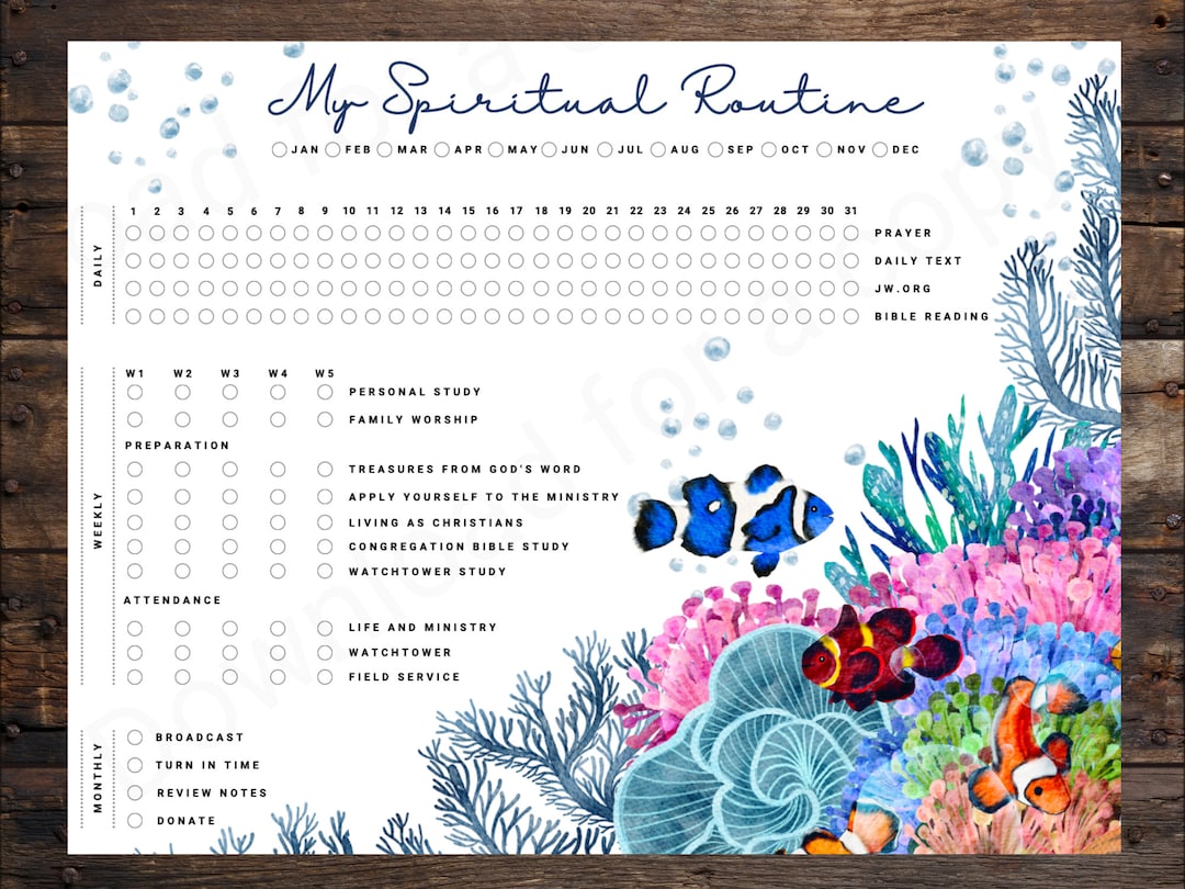 JW Spiritual Routine Activity Tracker | Ocean Package Designs | Jehovah ...