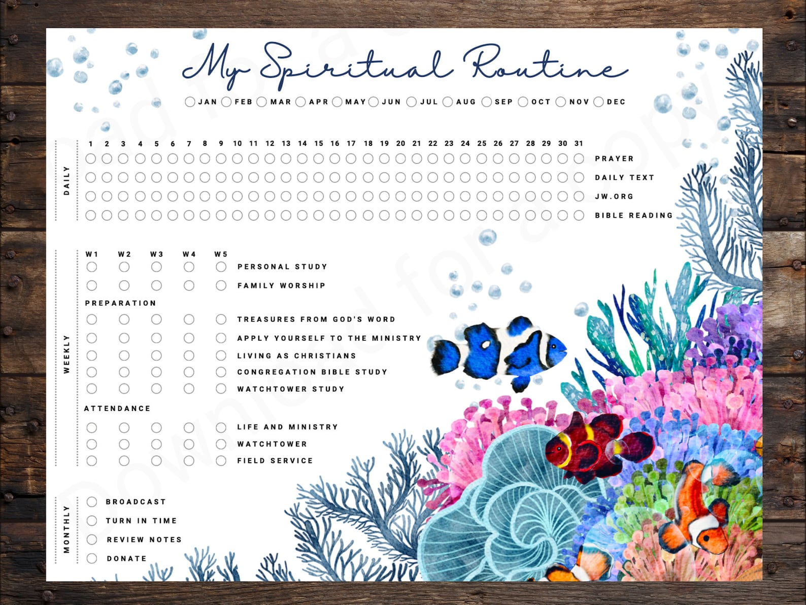 JW Spiritual Routine Activity Tracker Ocean Package Designs - Etsy
