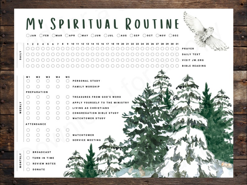 JW Spiritual Routine Activity Tracker | Forest Package Designs ...
