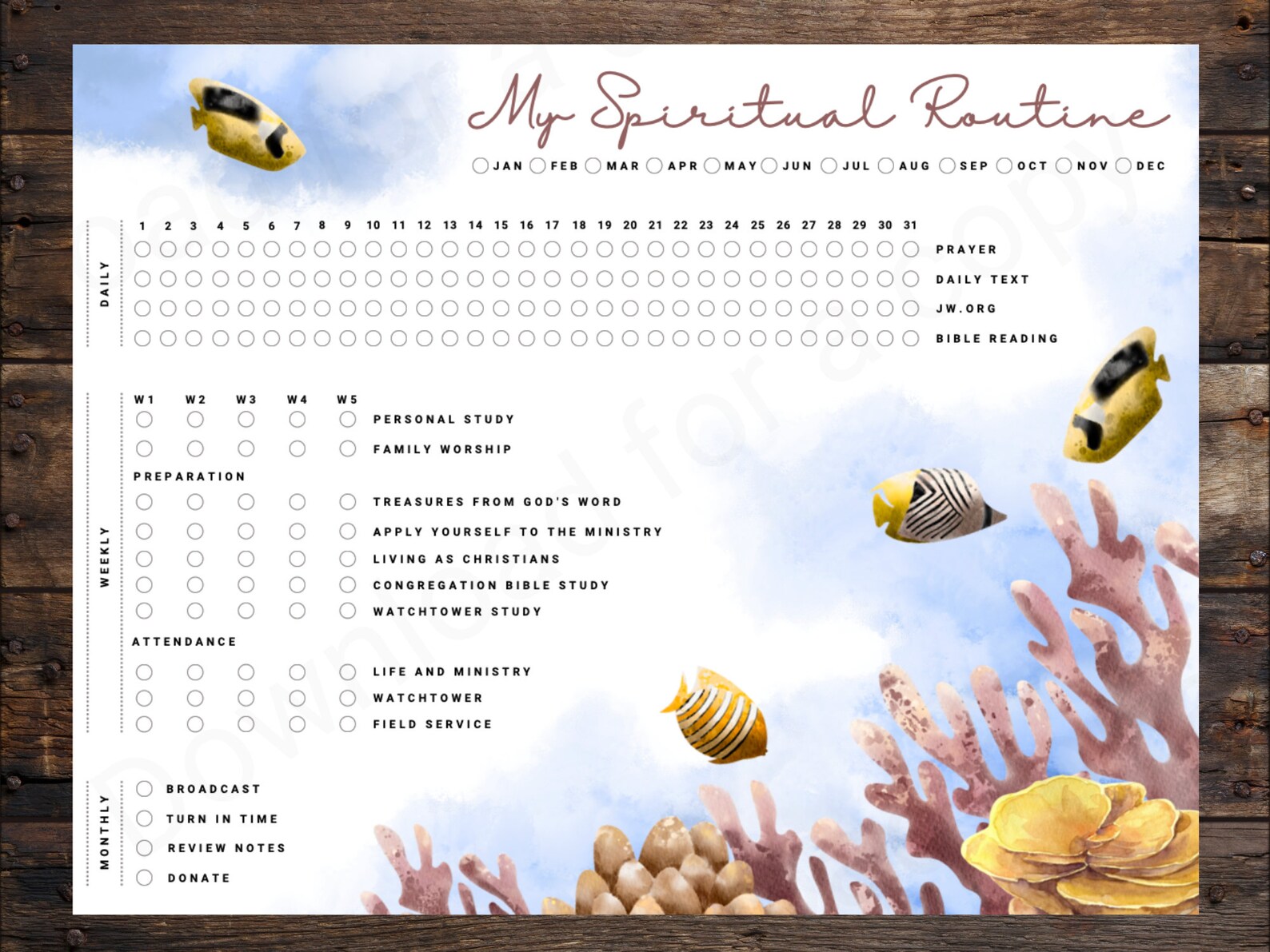 JW Spiritual Routine Activity Tracker Ocean Package Designs - Etsy