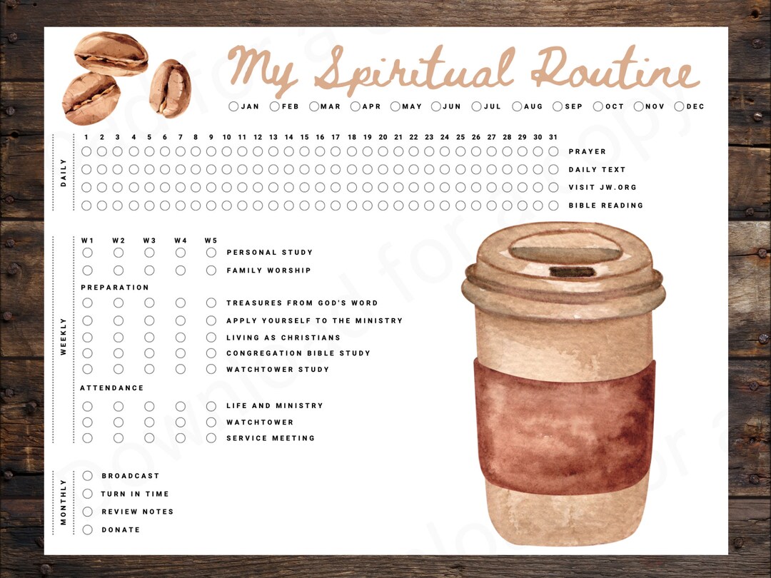 JW Spiritual Routine Activity Tracker Coffee & Jehovah Designs Jehovah ...