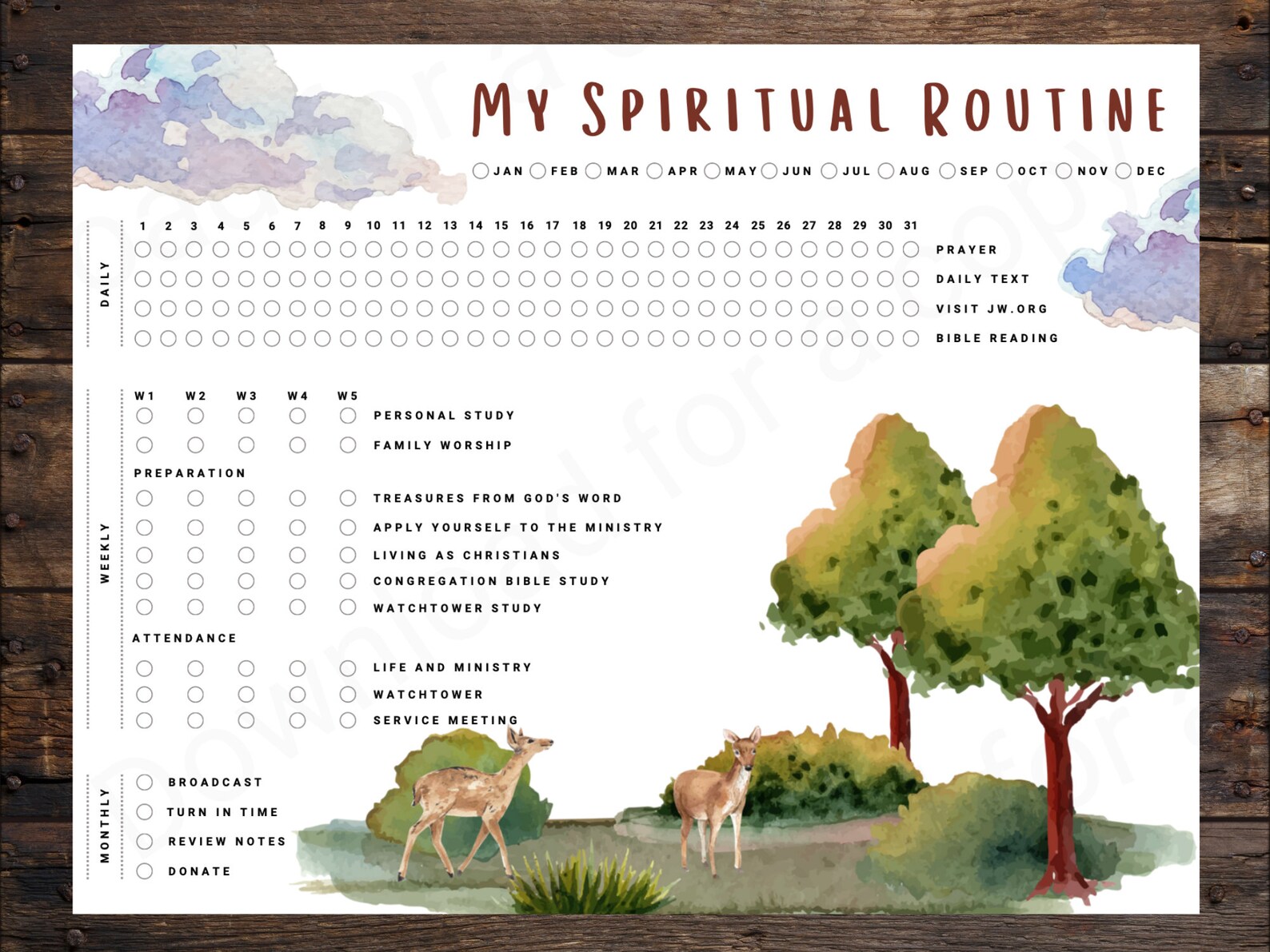 JW Spiritual Routine Activity Tracker | Forest Package Designs ...