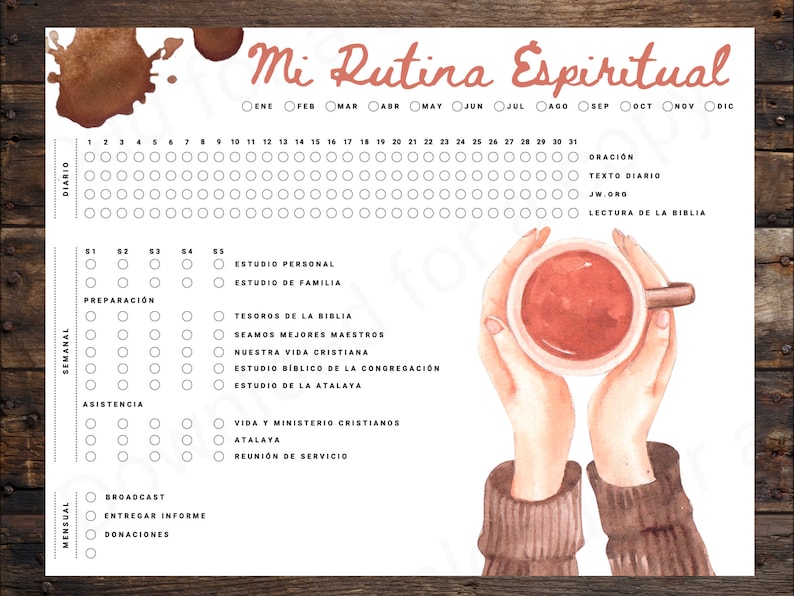 Jw Mi Rutina Espiritual Tracker Spanish Printable Digital Download