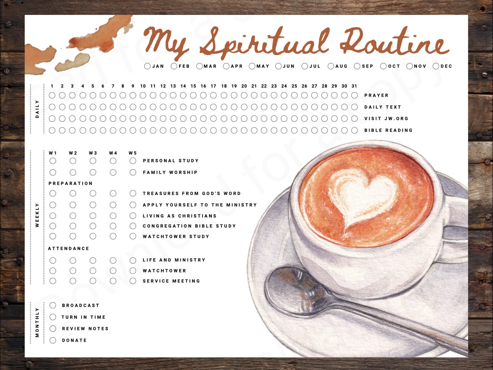 JW Spiritual Routine Activity Tracker | Coffee & Jehovah Designs ...