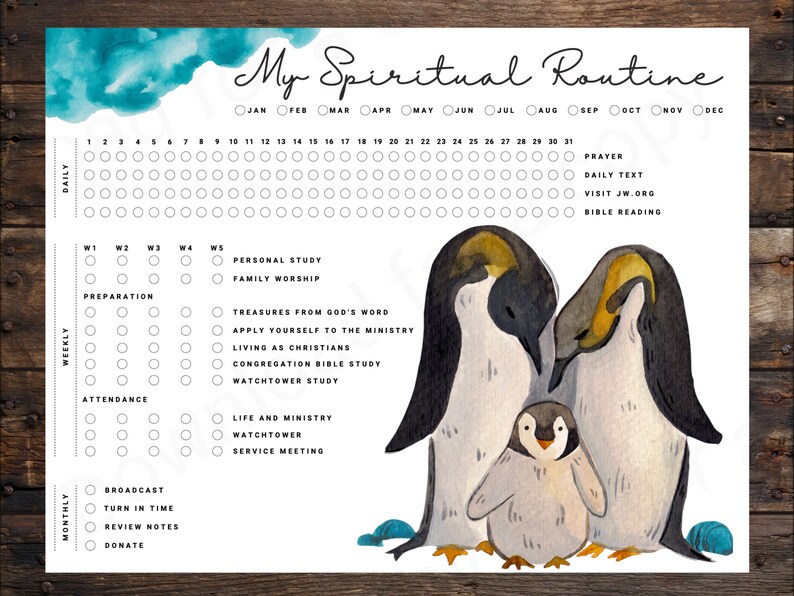 JW Spiritual Routine Activity Tracker | Animal Family Package Designs ...