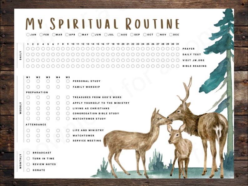 JW Spiritual Routine Activity Tracker | Forest Package Designs ...