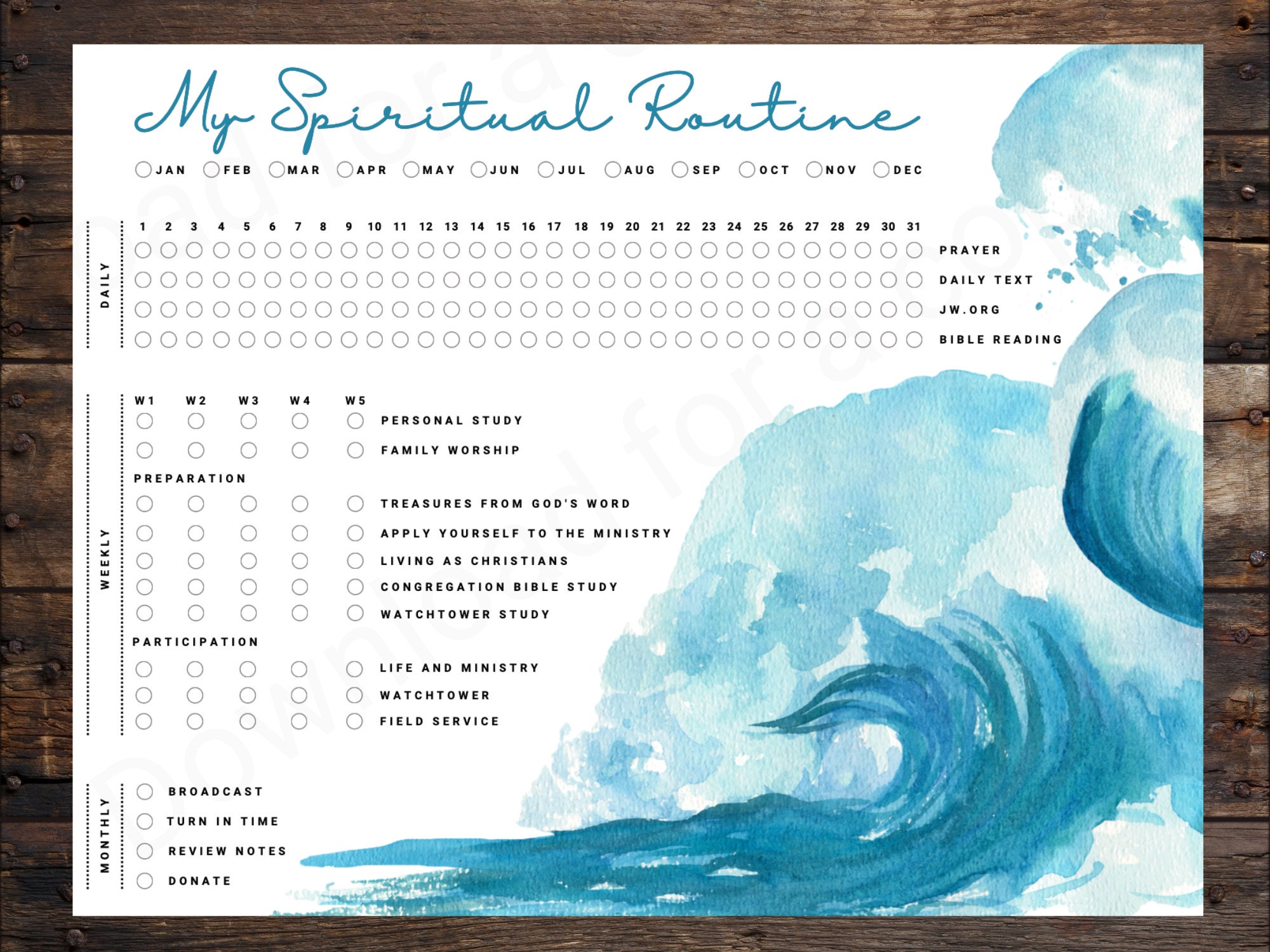 JW Spiritual Routine Activity Tracker Ocean Package Designs - Etsy