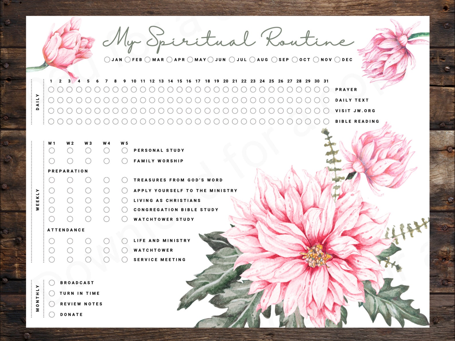 JW Spiritual Routine Activity Tracker Floral Package Designs - Etsy