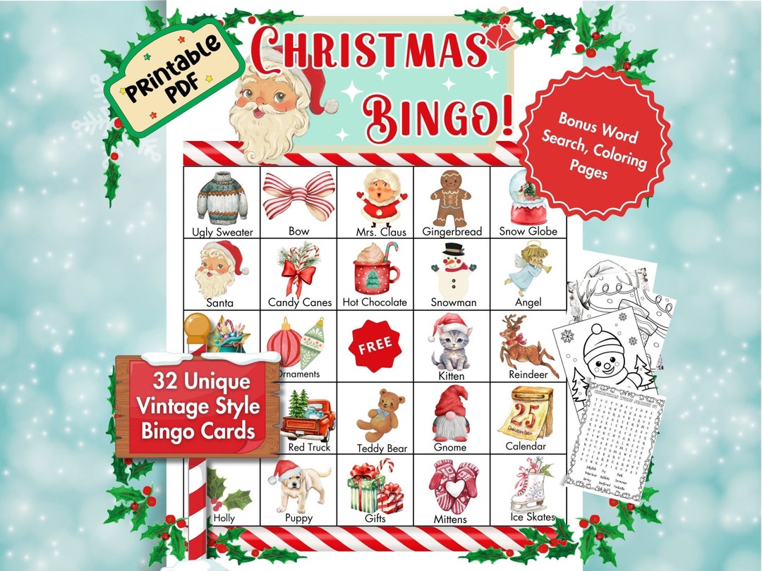 Christmas Printable, Christmas Bingo, Printable Bingo Game, Family ...