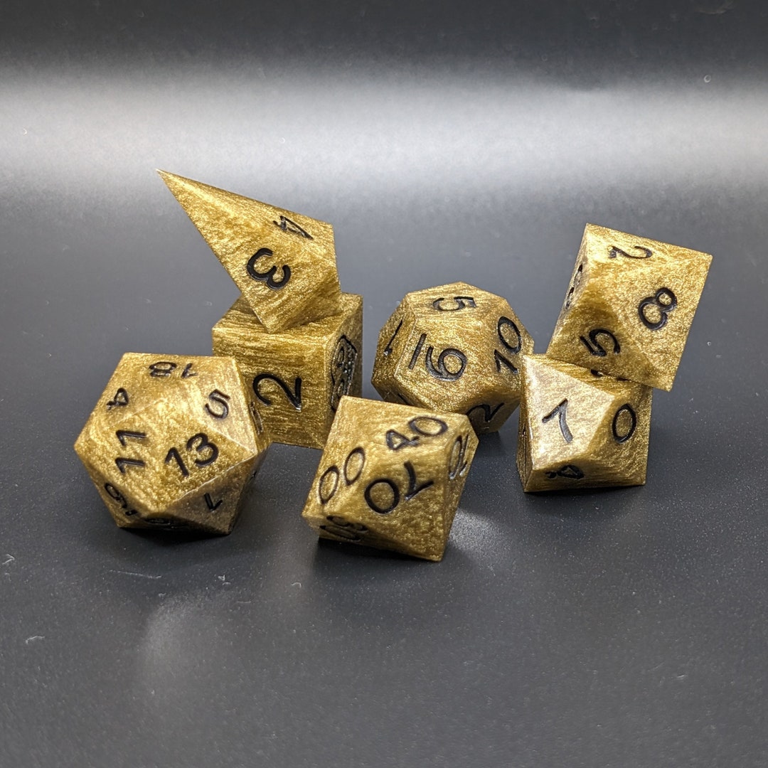 Gold Nuggets 7 Piece Dnd Ttrpg Sharp Edge Dice Set - Etsy