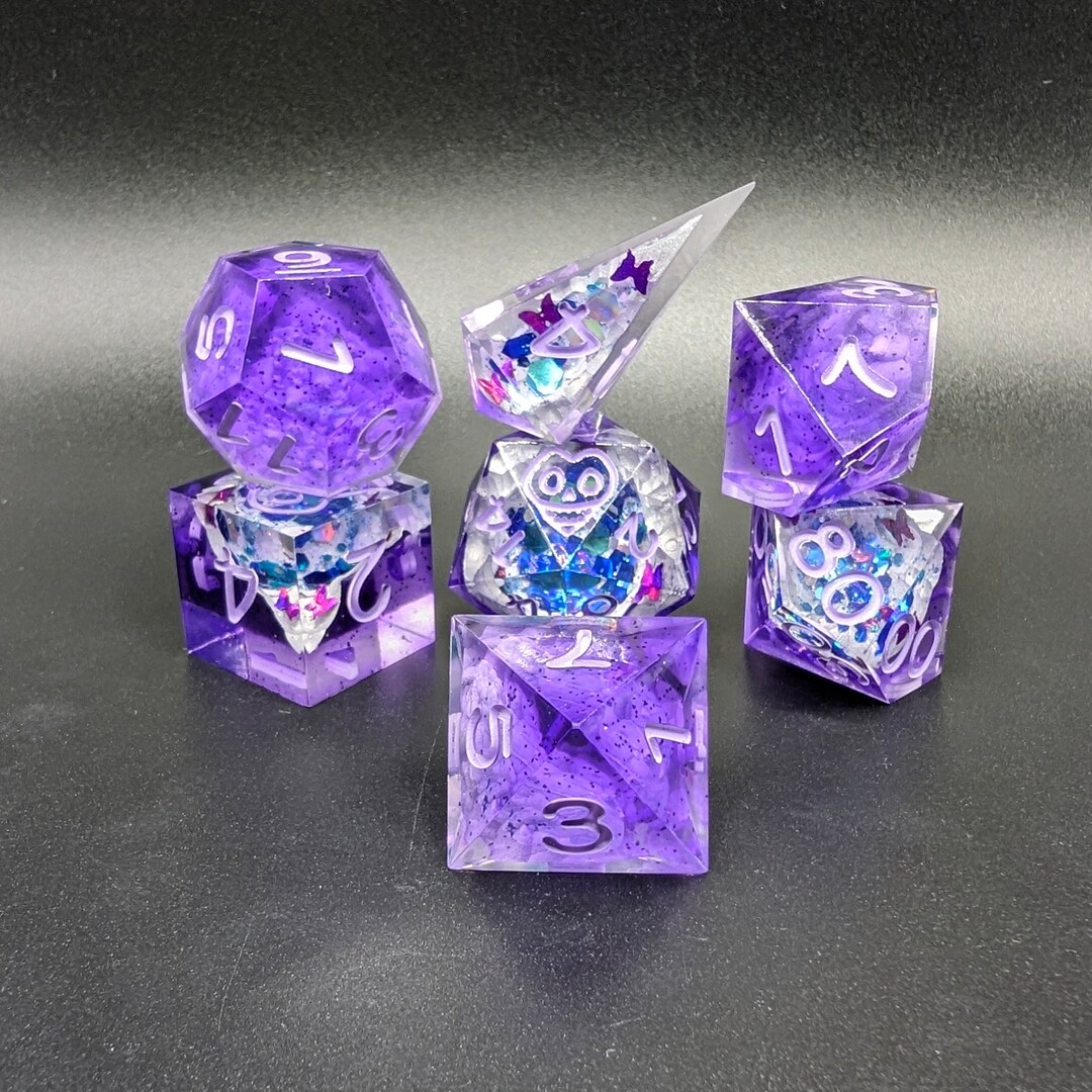 Butterfly Delight 7 Piece Dnd Ttrpg Sharp Edge Geode Dice Set - Etsy