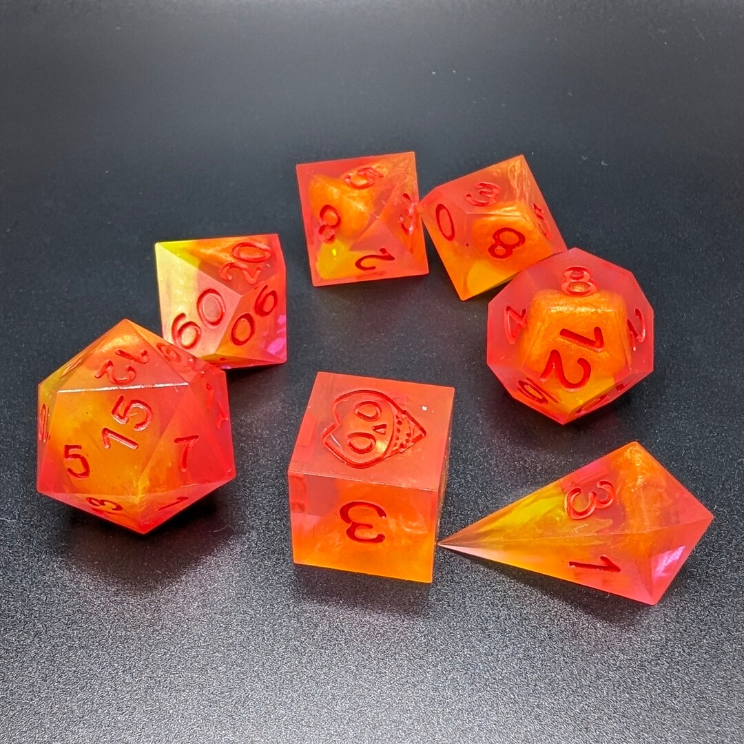 Mimosa Sunset 7 Piece Dnd Ttrpg Sharp Edge Dice Set - Etsy