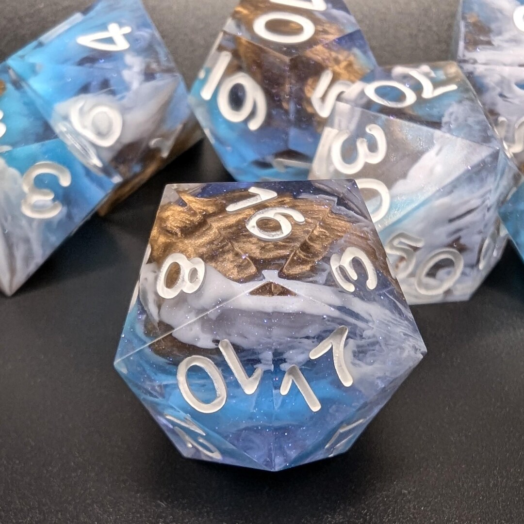 Sand & Sea 7 Piece Dnd Ttrpg Sharp Edge Dice Set - Etsy