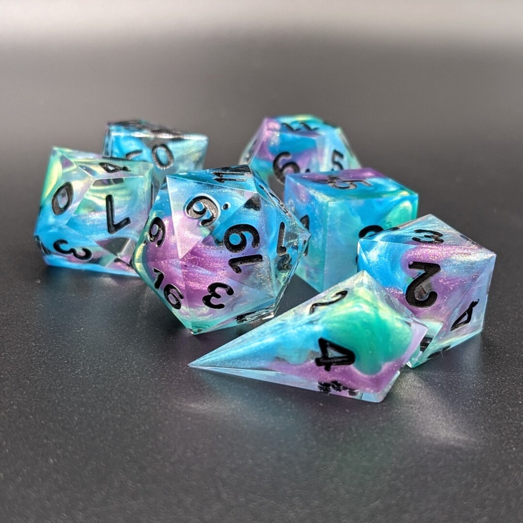 Aurora - 7 Piece Dnd Ttrpg Sharp Edge Dice Set - Etsy