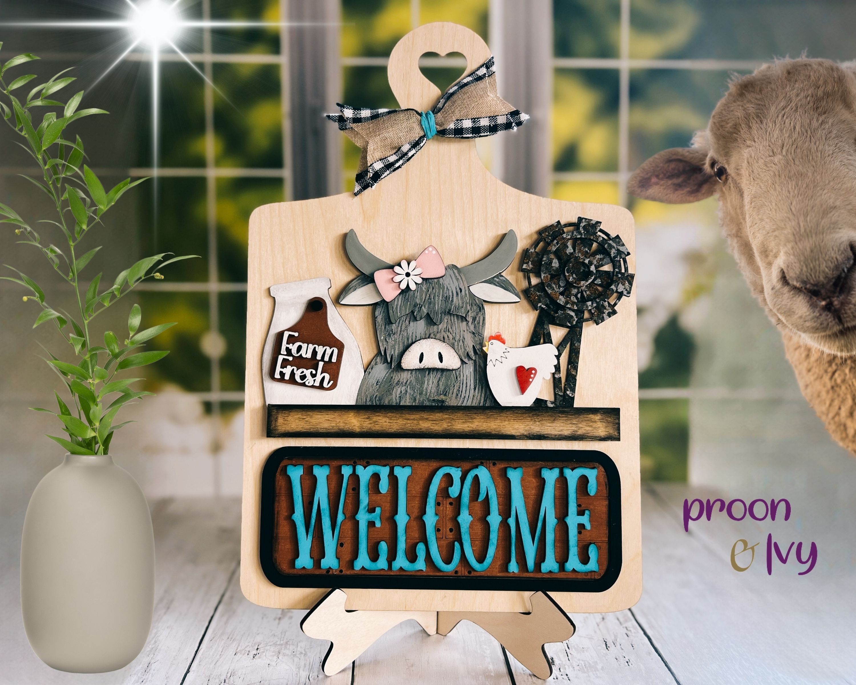 Farmhouse Shelf Decorations, Highland Cow Kitchen Decor, Gift for Cow ...