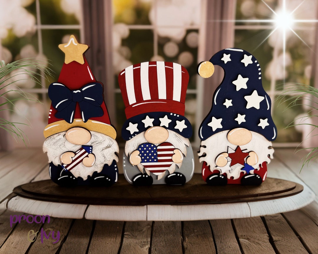 July 4th Decorations, Diy Wood Kits to Paint, Painted Gnomes, Flag ...