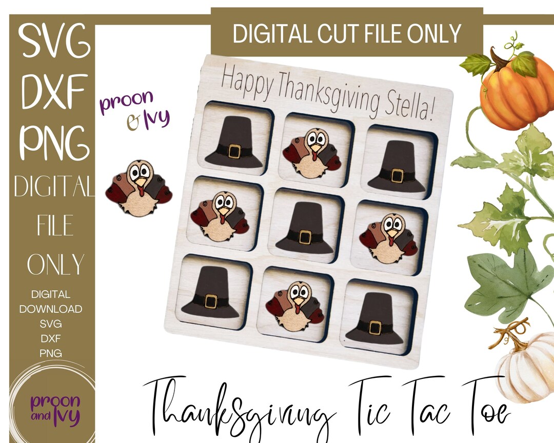 Tic Tac Toe SVG, Thanksgiving Favors SVG, Thanksgiving Laser Cut File ...