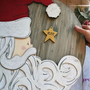 Santa Wood Sign, Santa Door Hanger, Christmas Wood Round Sign for Wall ...