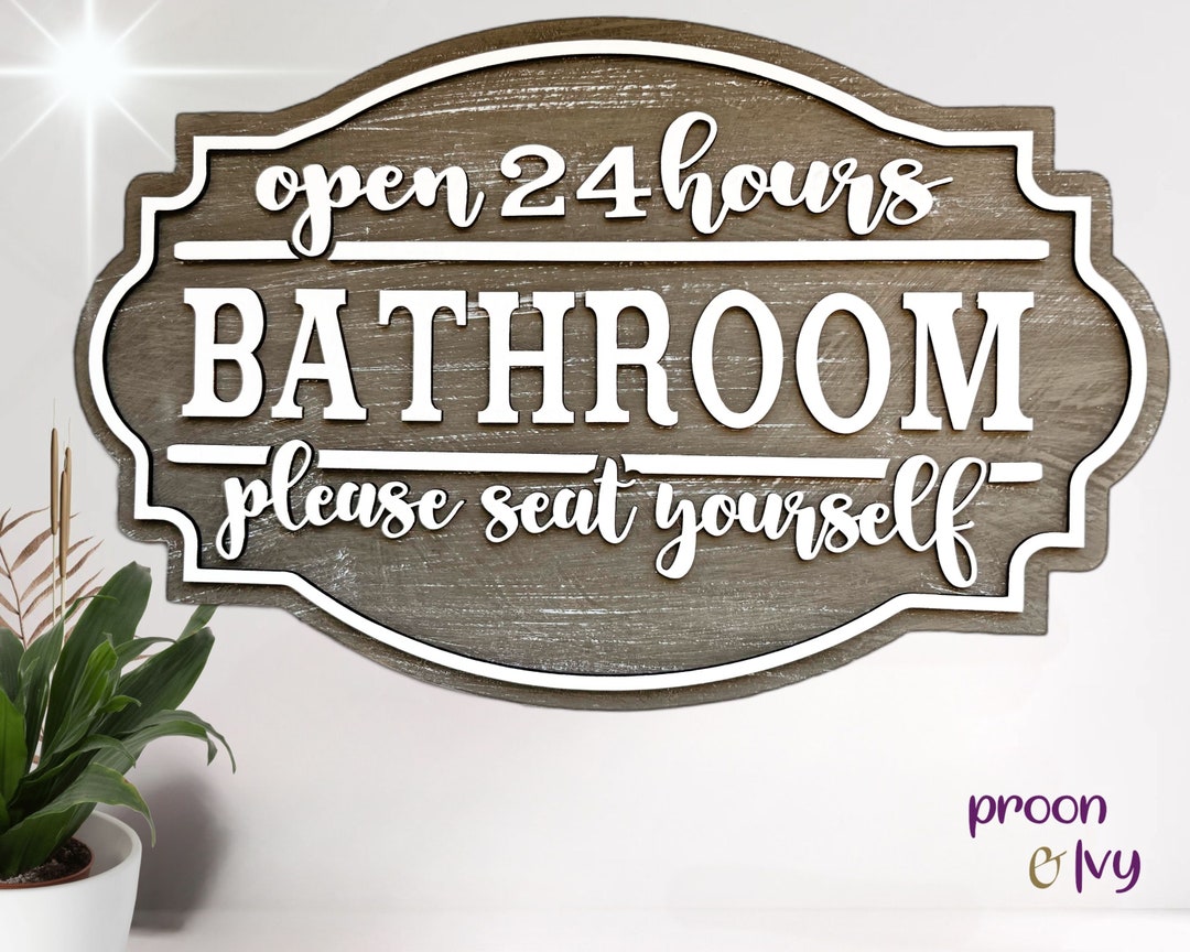 Bathroom Door Sign, Restroom Decor Wall Art, Bathroom Painted Sign - Etsy