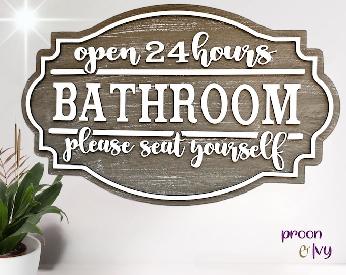 Bathroom Door Sign, Restroom Decor Wall Art, Bathroom Painted Sign - Etsy