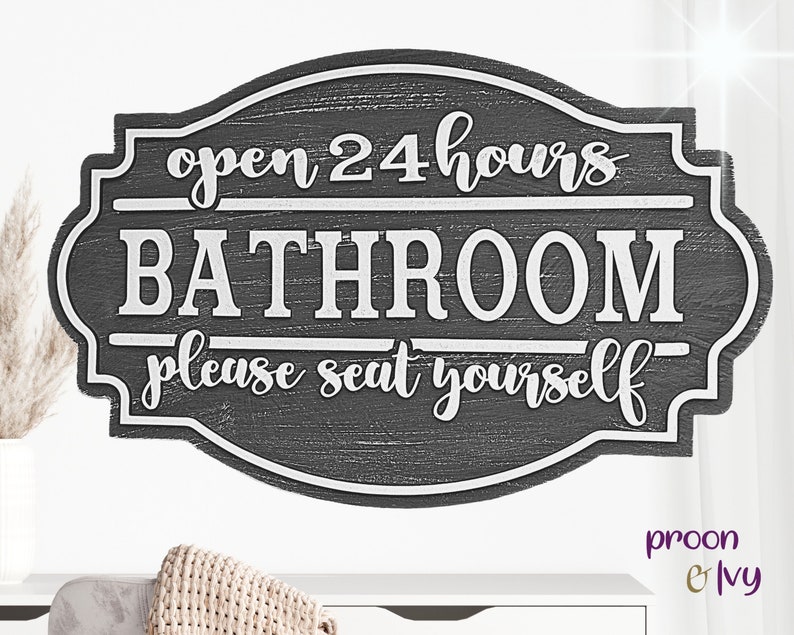Bathroom Door Sign, Restroom Decor Wall Art, Bathroom Painted Sign - Etsy