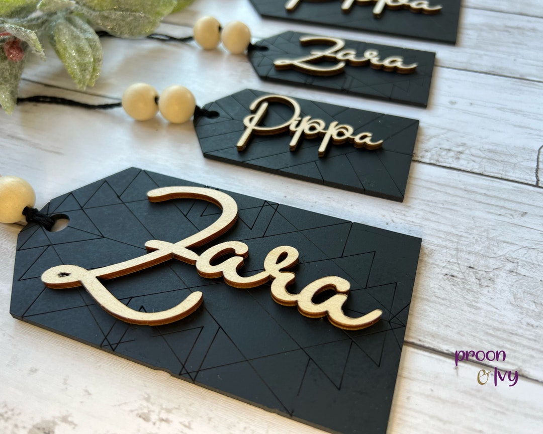 Custom Stocking Name Tags, Boho Christmas Tags, Stocking Tags Wooden ...