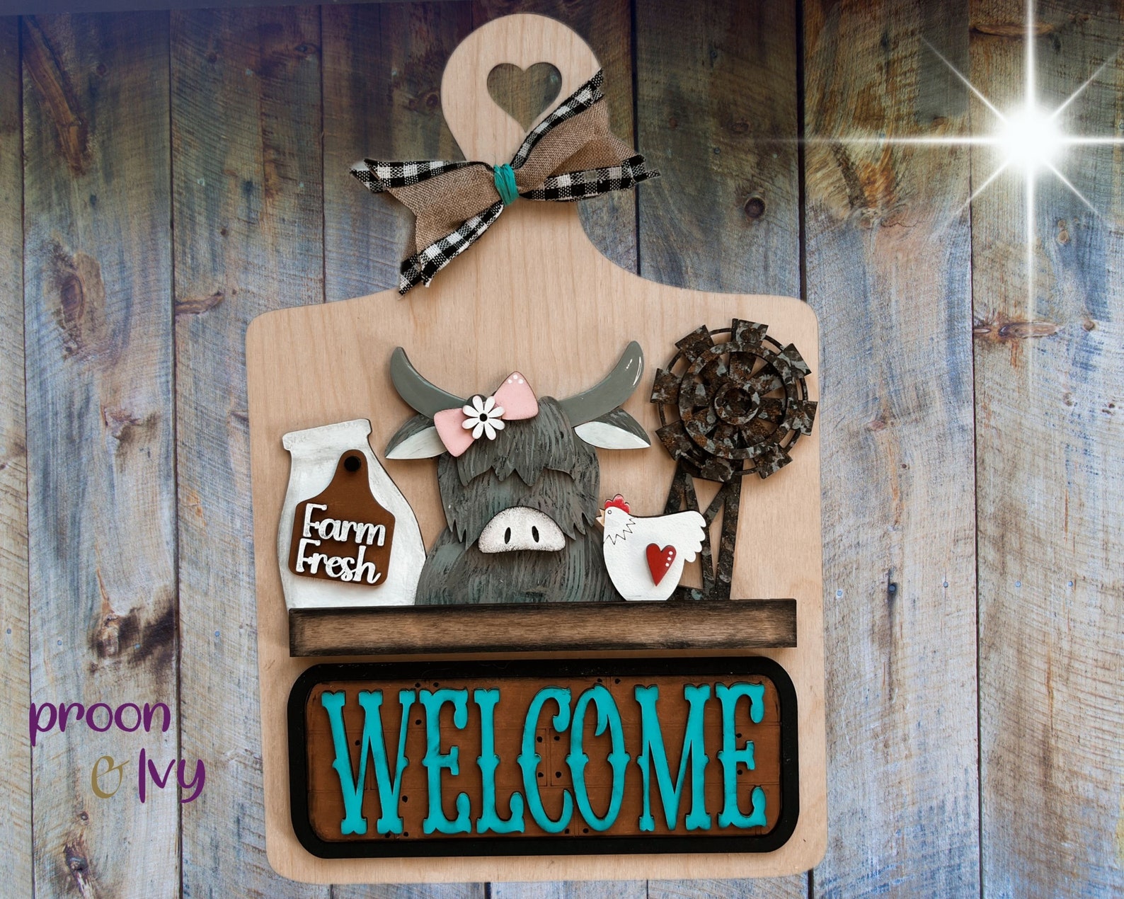Farmhouse Shelf Decorations, Highland Cow Kitchen Decor, Gift for Cow ...