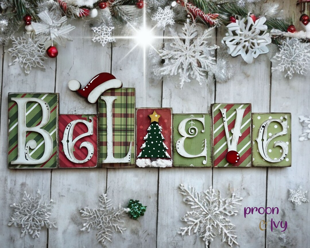 Believe Sign Christmas, Wooden Block Signs, Mantle Decor Modern - Etsy