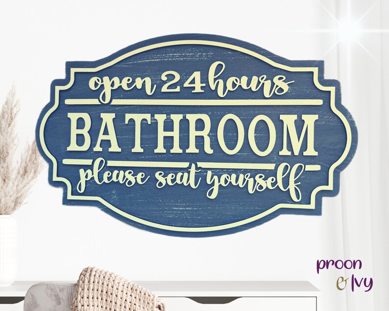 Bathroom Door Sign, Restroom Decor Wall Art, Bathroom Painted Sign - Etsy