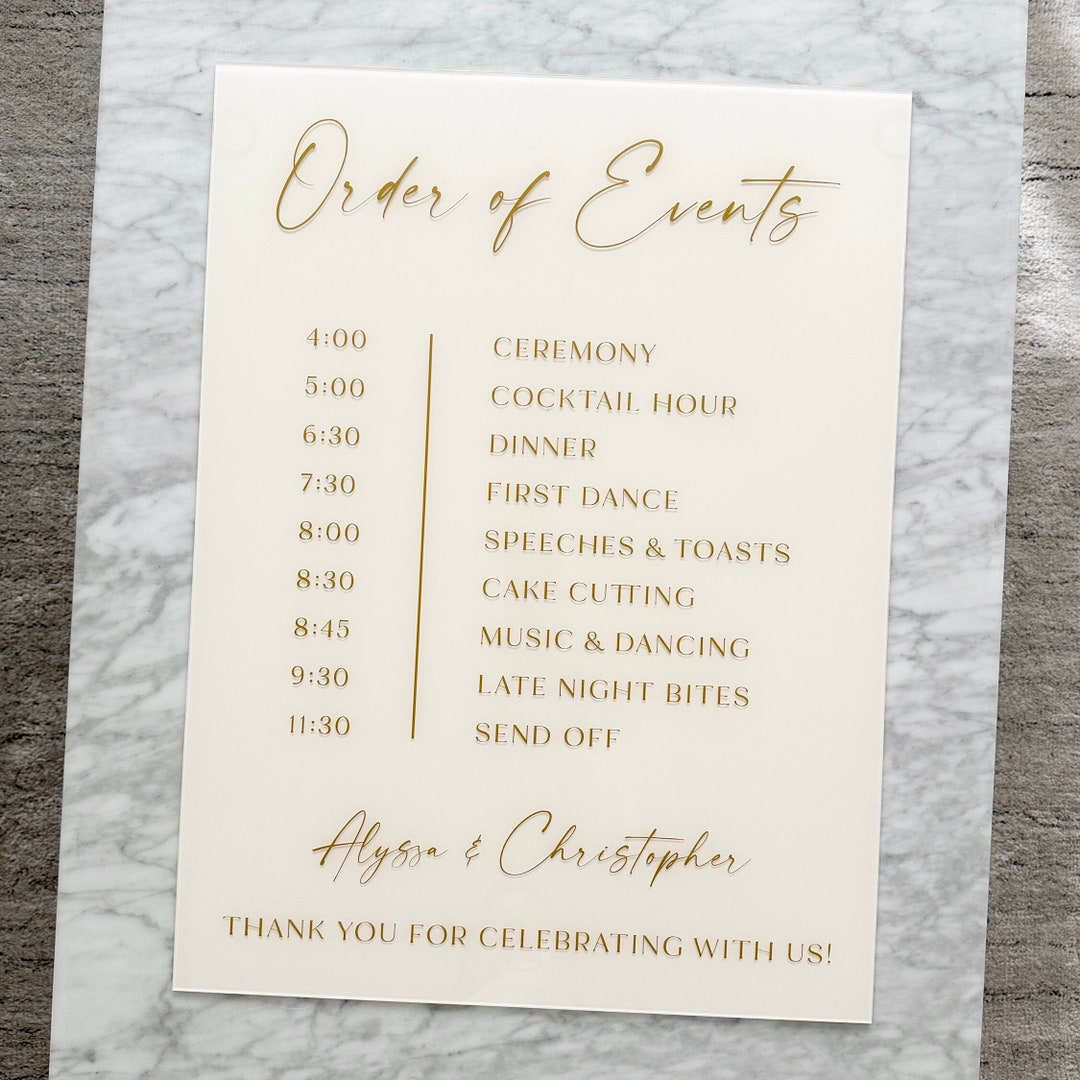 Acrylic Wedding Order of Events Sign Arched Wedding Order of Events ...