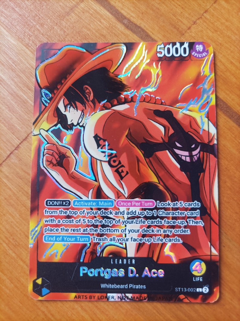 Portgas D. Ace One Piece TCG Custom Alt Art Leader foil & emboss - Etsy