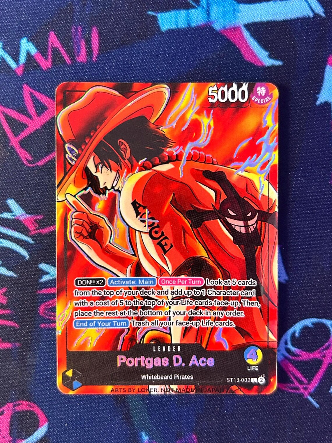 Portgas D. Ace - One Piece TCG Custom Alt Art Leader *foil* & *emboss ...