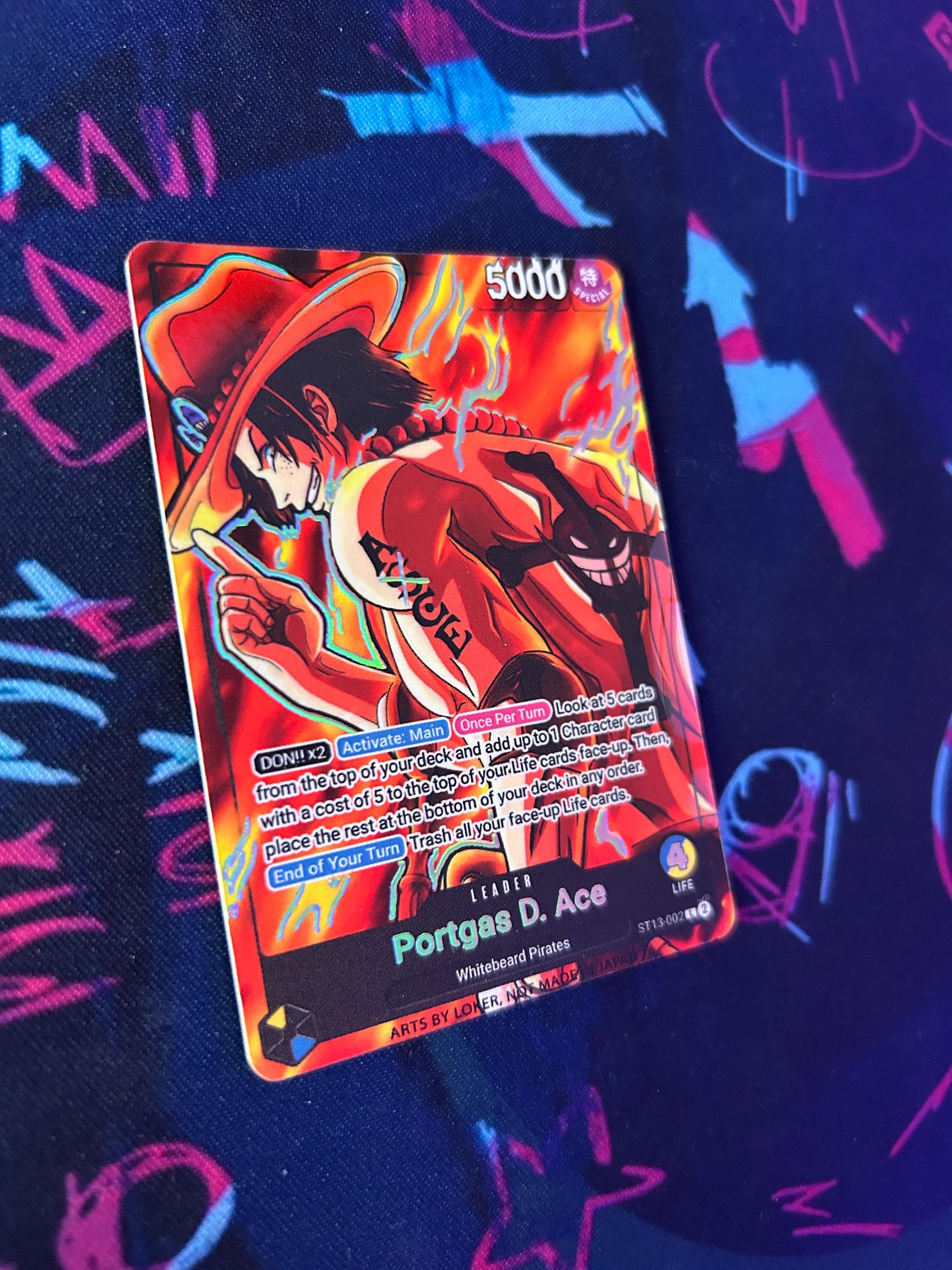 Portgas D. Ace - One Piece TCG Custom Alt Art Leader *foil* & *emboss ...