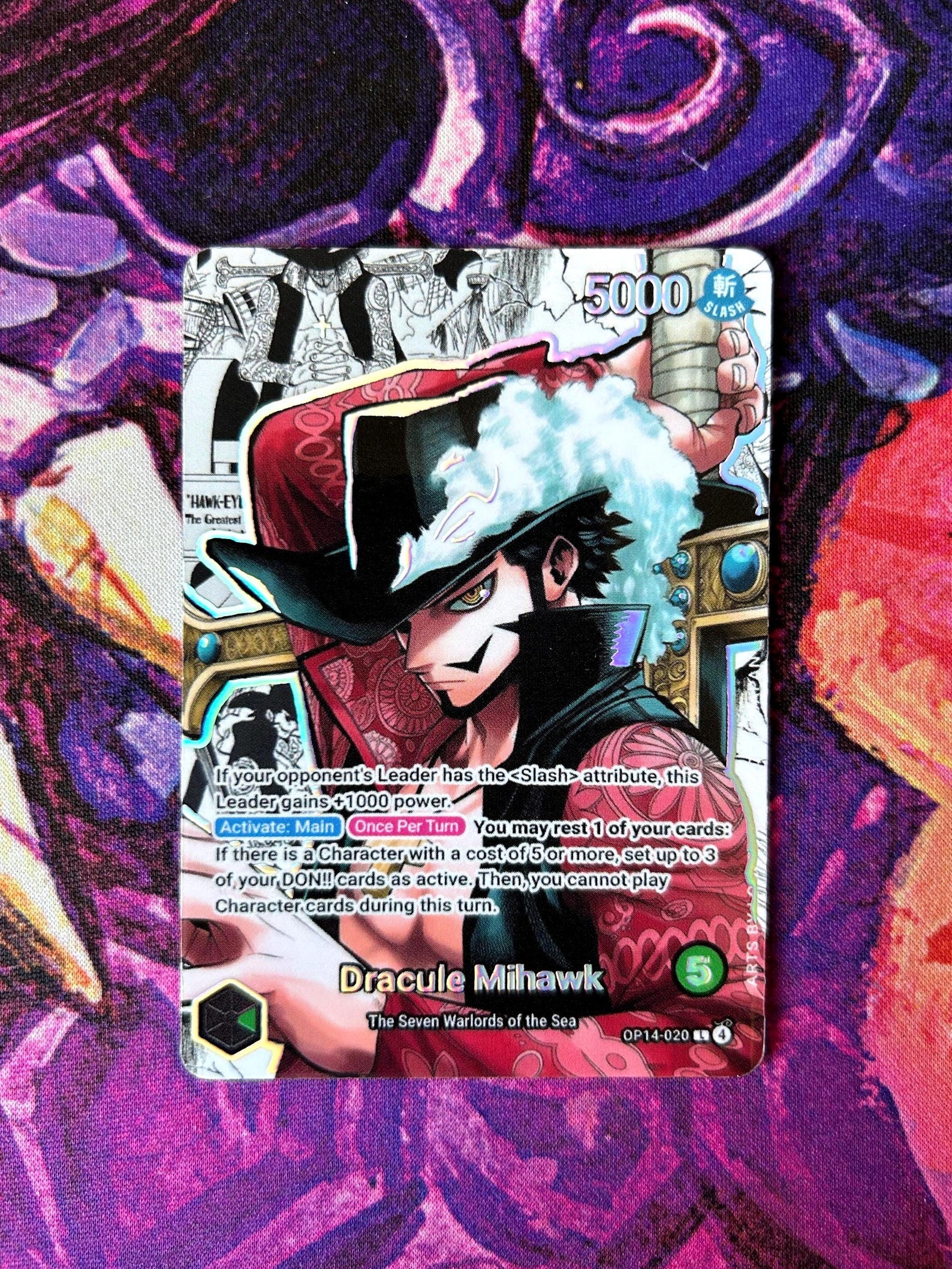 Dracule Mihawk OP14 - One Piece TCG Custom Leader Card *foil* & *emboss ...